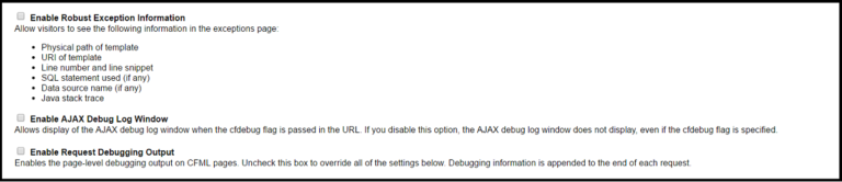 Debugging And Logging Debug Output Settings Coldfusion Tuning Guide